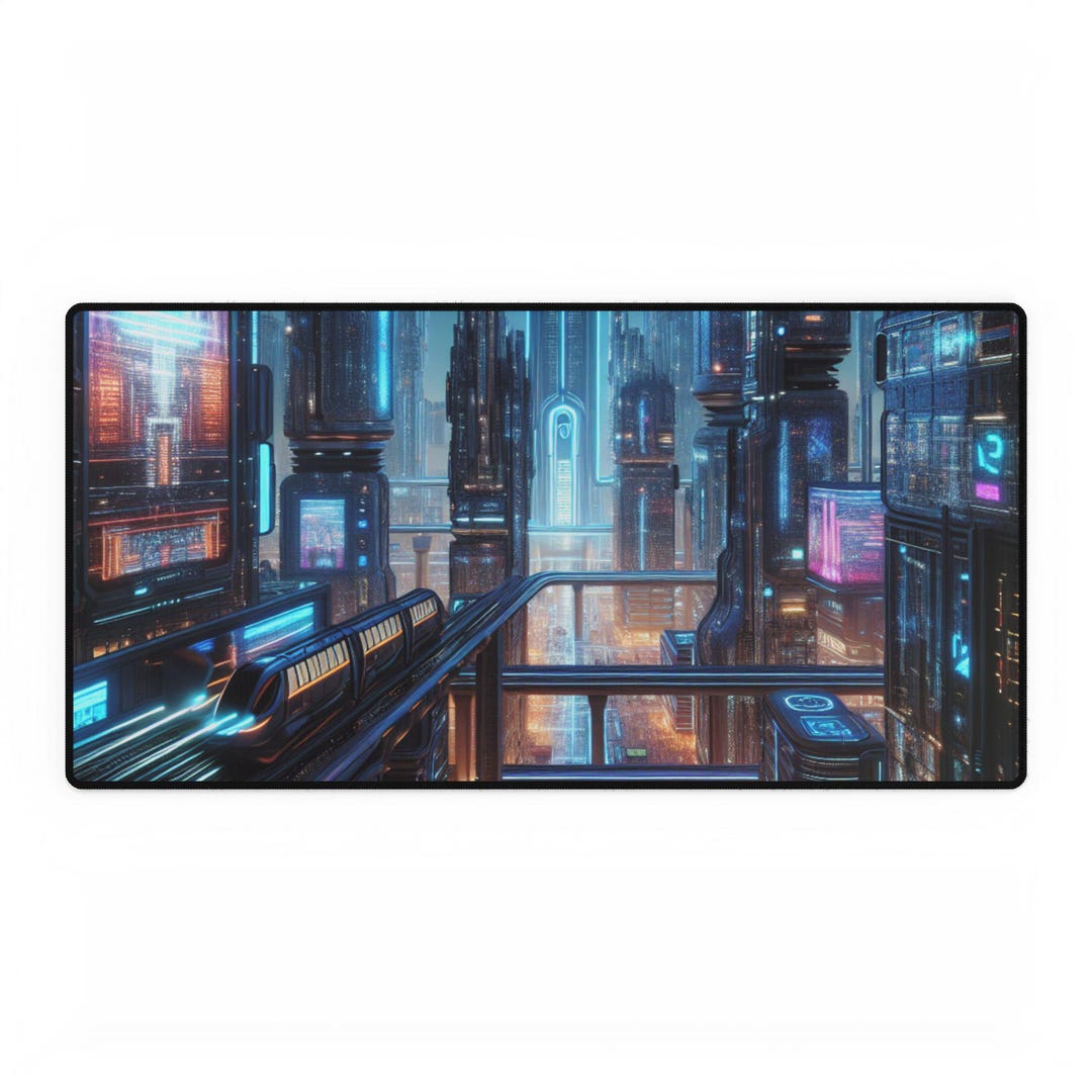 Cyber City Style Mouse Pad, Gaming Desk Mat, Tech Office Decor ...