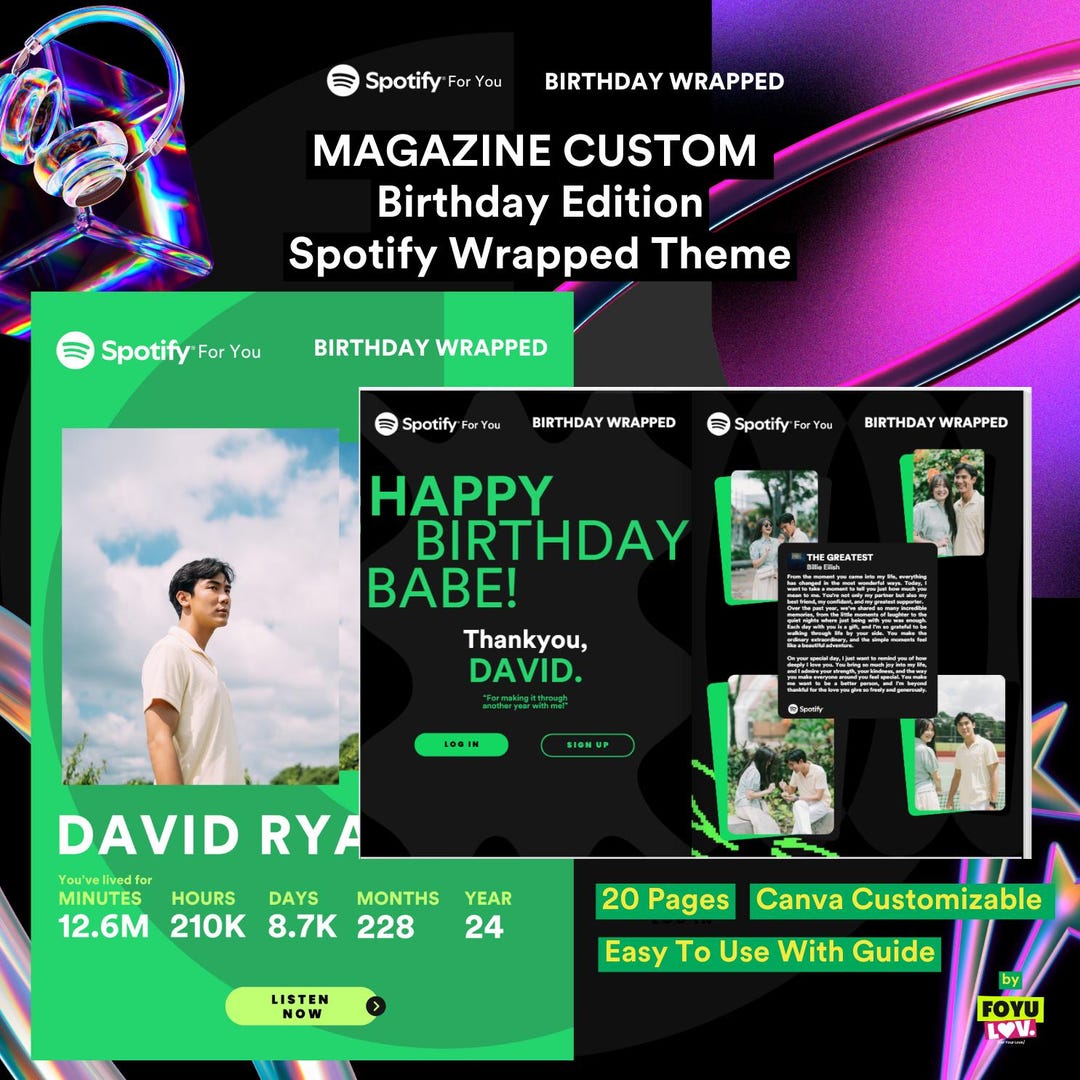 Birthday Wrapped Magazine Template - Spotify Wrapped Theme Edition ...