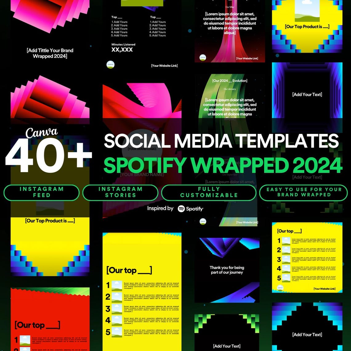 Spotify Wrapped 2024 Social Media Templates for Brand | 40+ Templates ...