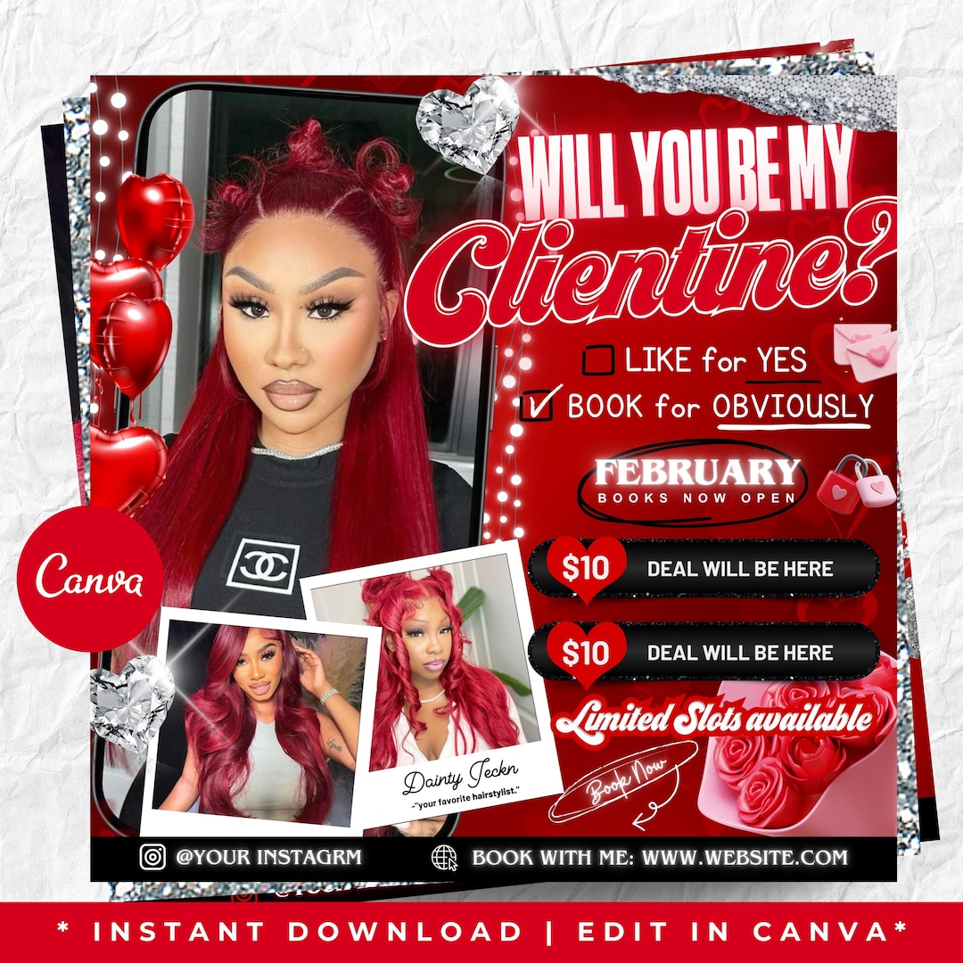 February Booking Flyer, Valentines Day Booking Flyer, Makeup, Hair ...