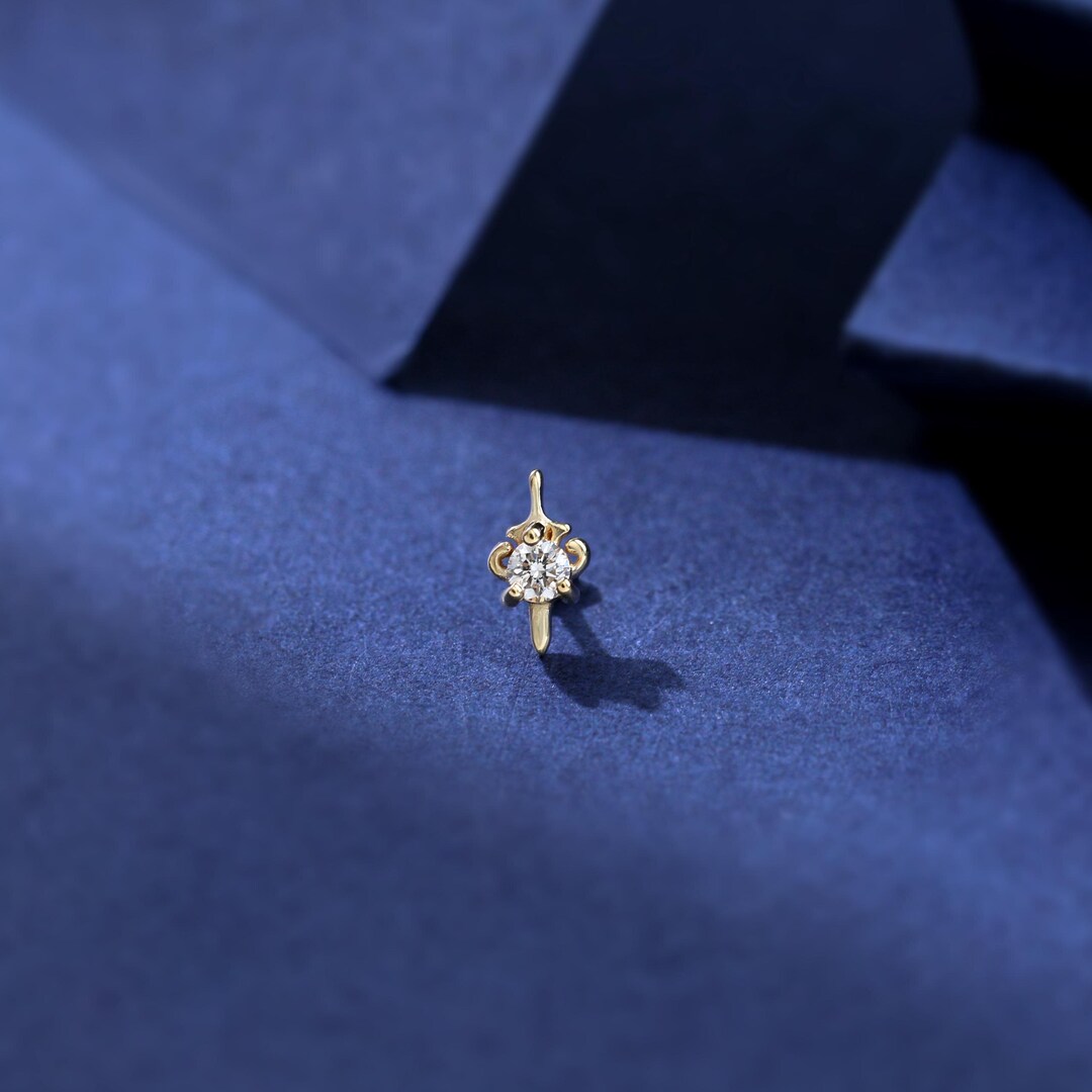 14K Solid Gold Diamond Sword Pattern Internal Threaded, Real Diamond ...