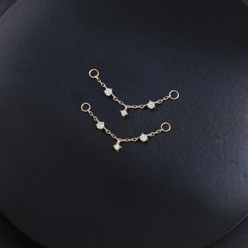 14K Solid Gold Diamond Chain Connector, Dainty Gold Chain With Diamonds ...