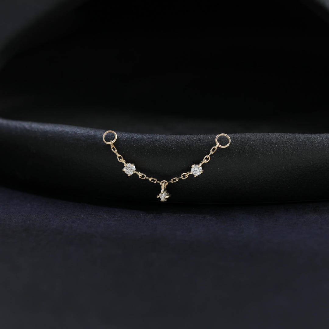 14K Solid Gold Diamond Chain Connector, Dainty Gold Chain With Diamonds ...