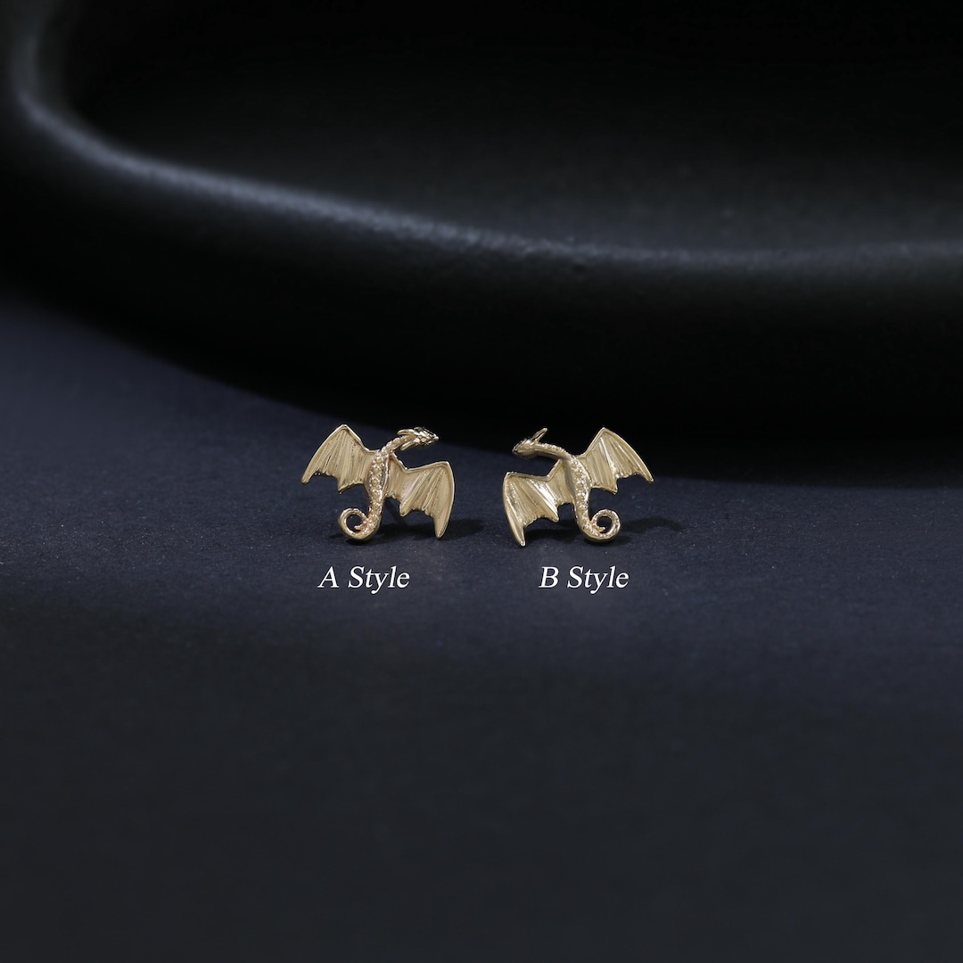 14K Solid Gold Flying Dragon Threadless Push Back, Gold Dainty Dragon ...