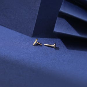 14K Solid Gold Diamond Mushroom Screw Back Stud, Dainty Helix Earlobe ...