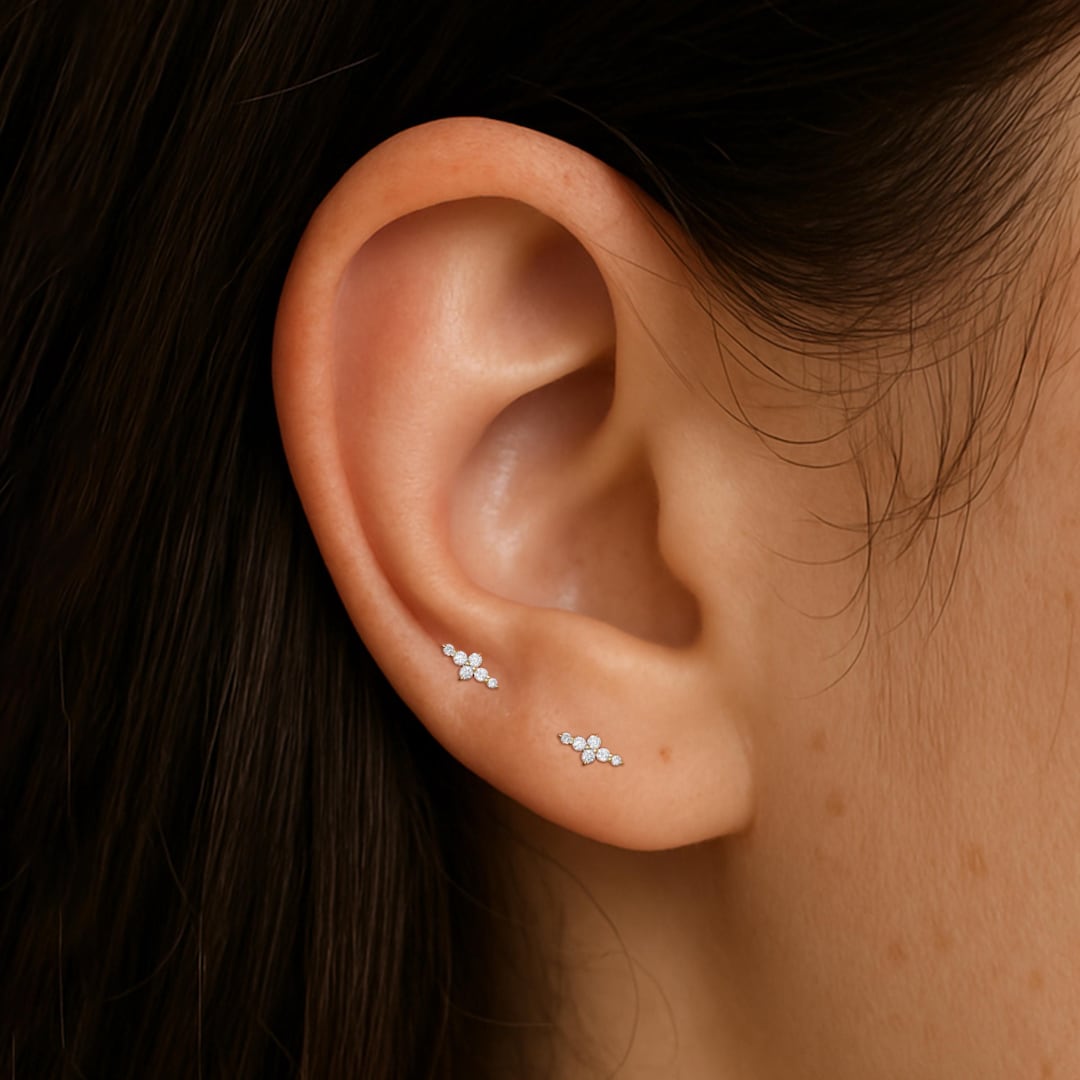 14K Solid Gold Diamond Helix Cartilage Earring, Real Diamond Conch ...