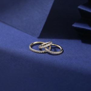 14K Solid Gold Diamond Rook Helix Hoop Earring, Gold Diamond Tragus ...