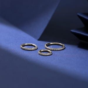 14K Solid Gold Diamond Rook Helix Hoop Earring, Gold Diamond Tragus ...