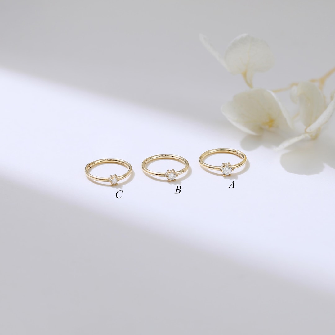 14K Solid Gold Diamond Clicker Hoop Ring, Diamond Helix Cartilage Conch ...