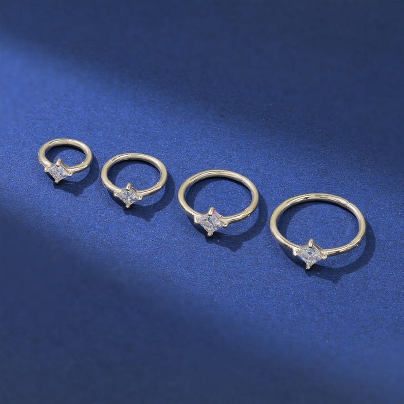 14K Solid Gold Multi-size Diamond Hoop Clicker, Real Gold Daith Helix ...