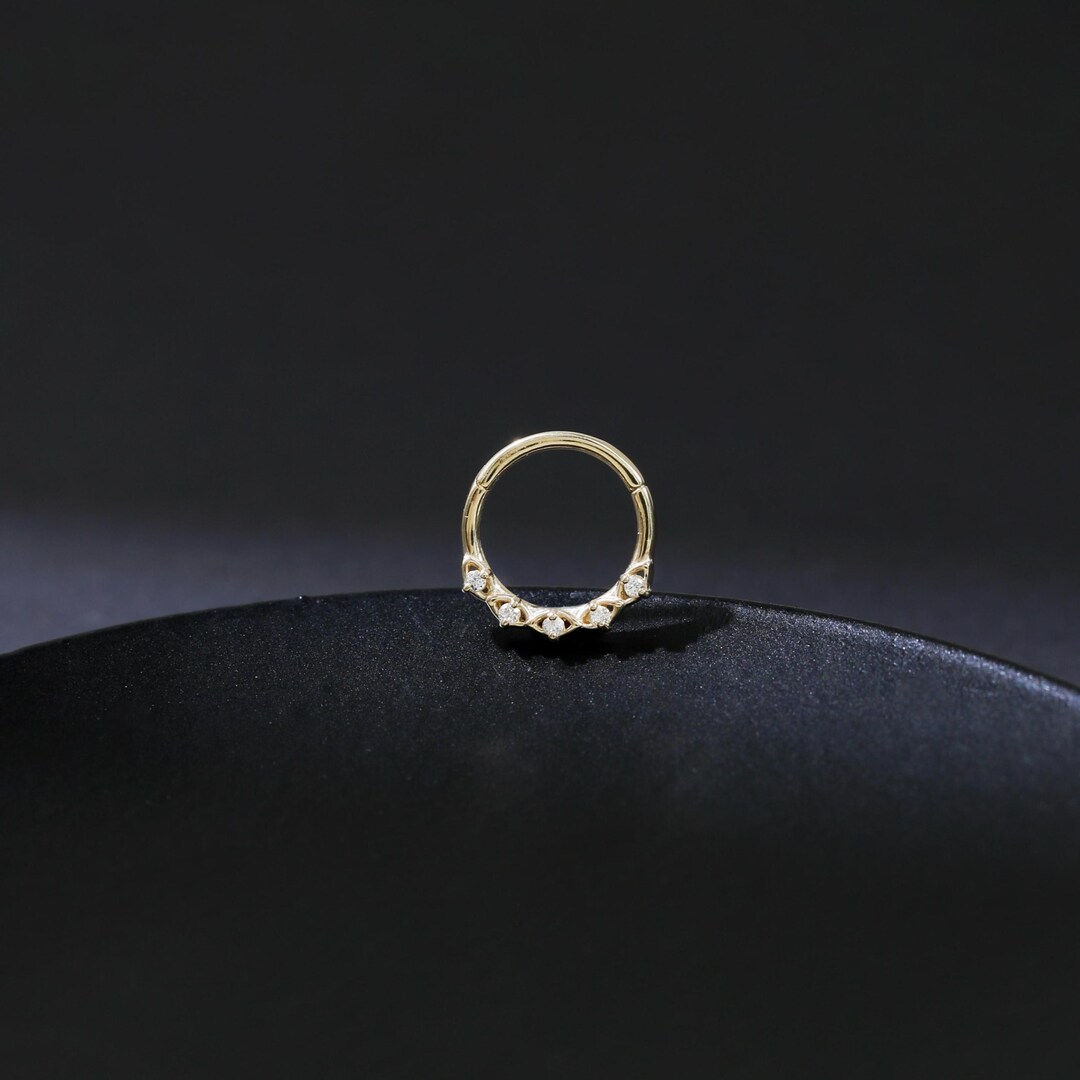 14K Solid Gold Diamond Clicker Hoop, Seamless Hinged Ring for Septum ...