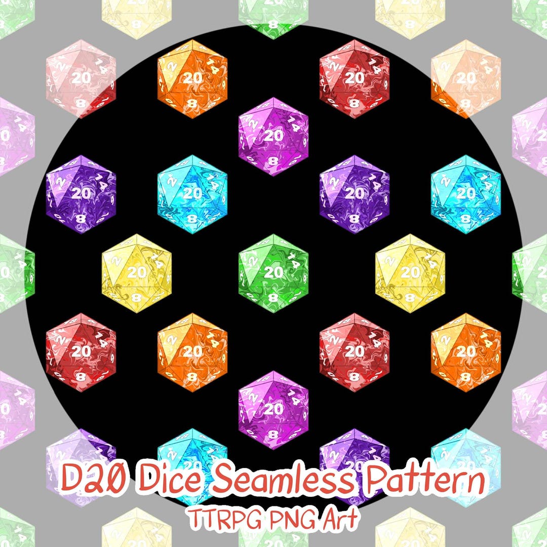 DND Dice Seamless Pattern – D20 PNG Print for TTRPG, Dungeons and ...