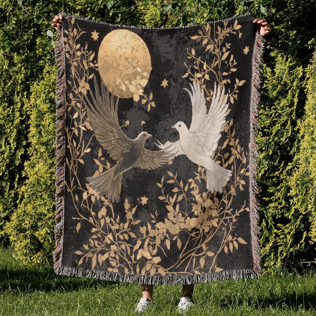 Moon Doves Woven Blanket Birds Moonlight Boho Tapestry Bird Lovers ...