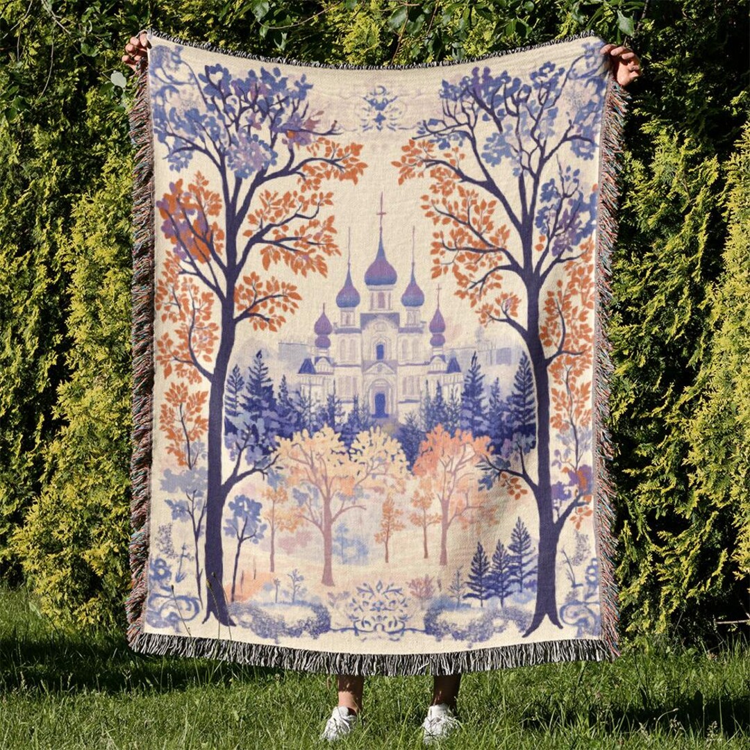 Vintage Woven Blanket, Fairy Tale Forest Throw Blanket, Castle Tapestry ...