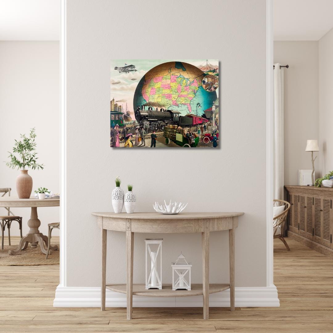 Twentieth Century Transportation Poster Canvas - E.S. Yate Chromolithograph - Etsy