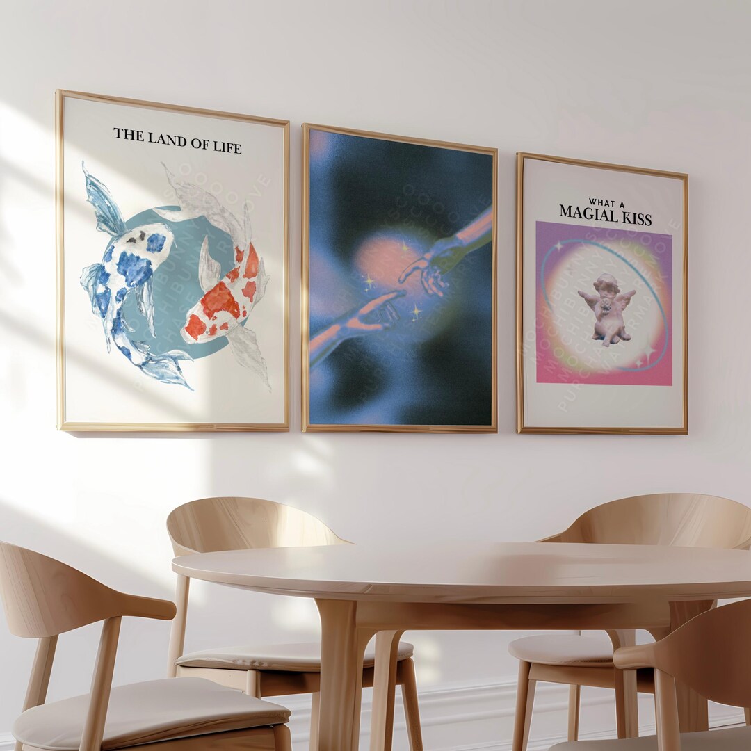 Set of 3 Retro Y2K Koi Fish and Angel Statue Printable Wall Art Poster ...