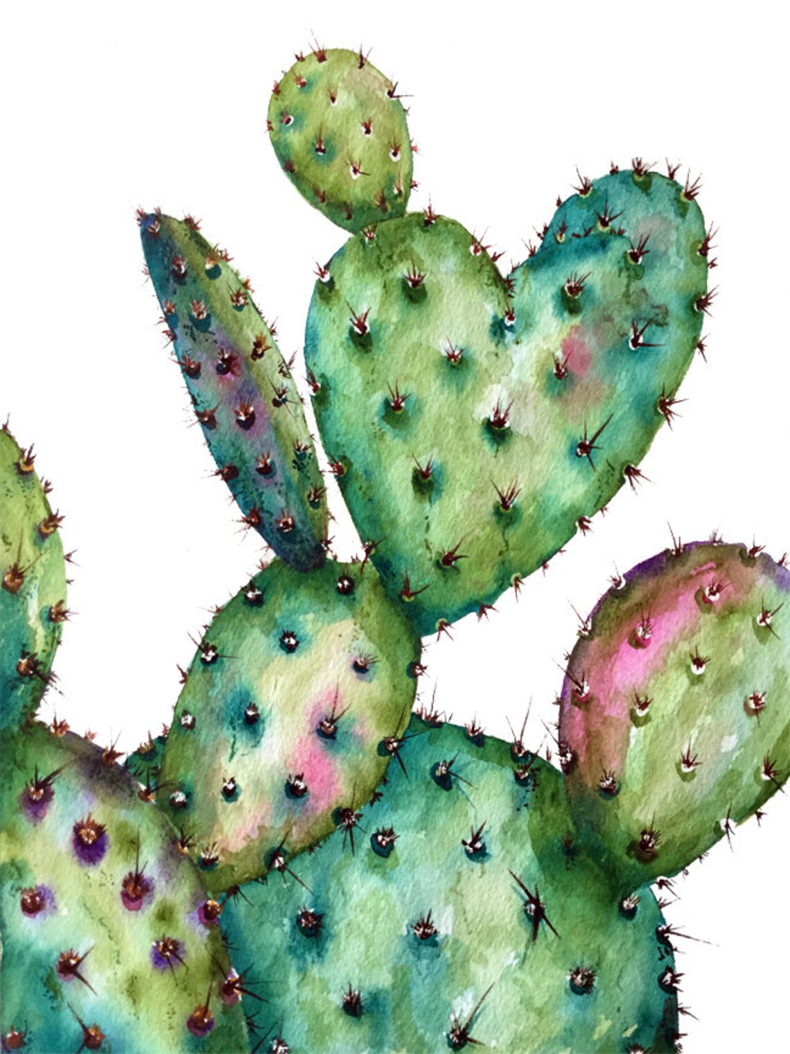 Prickly Pear Heart Watercolor Print Succulent Bohemian Art Boho Wall ...