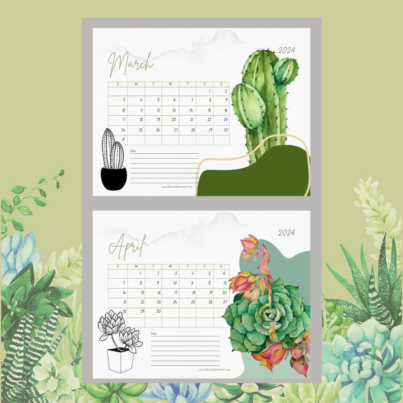Printable Calendar for 2024, Desert Botanical, Twelve Month Calendar ...
