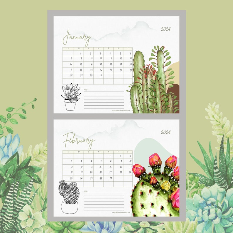Printable Calendar for 2024, Desert Botanical, Twelve Month Calendar ...