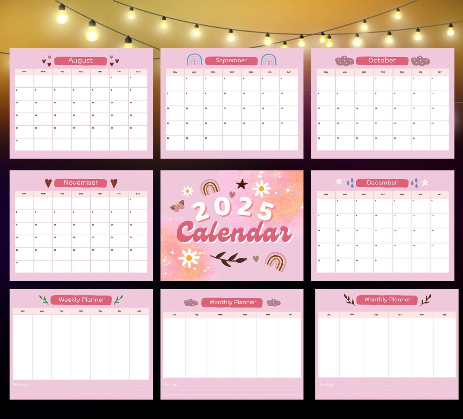 Pink Boho 2025 Calendar & Planner | Digital Download | Monthly, Weekly ...