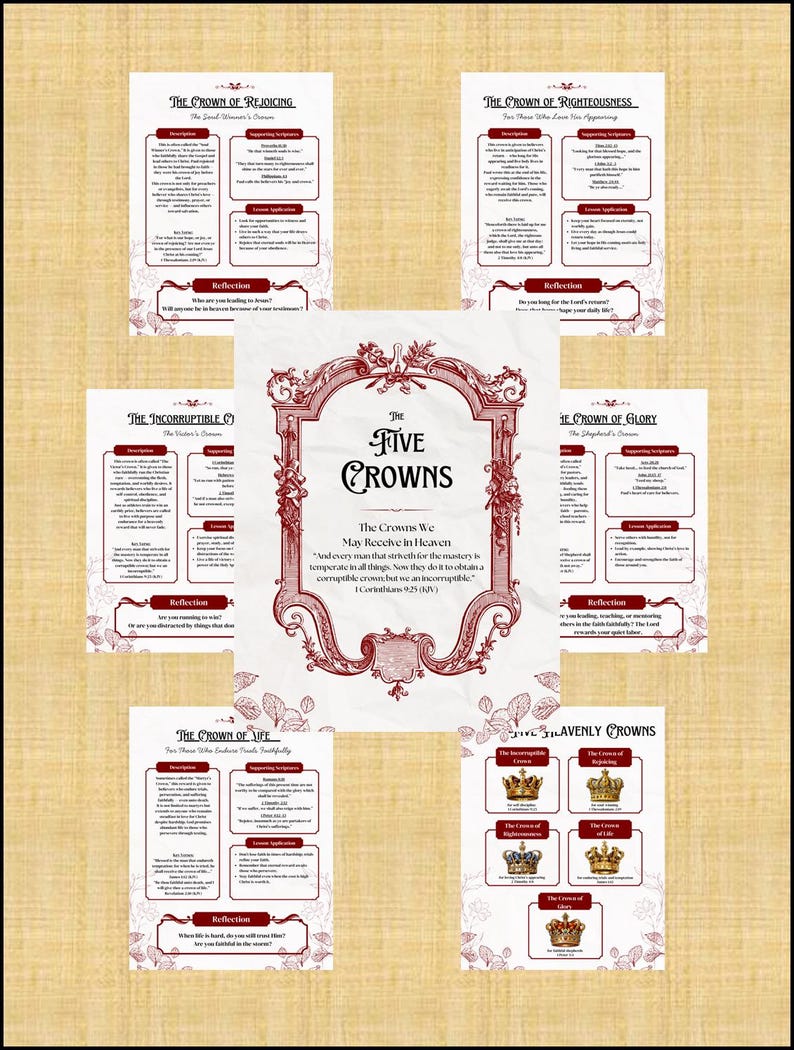 The Five Crowns Bible Study | KJV Printable Christian Lesson | Heavenly ...