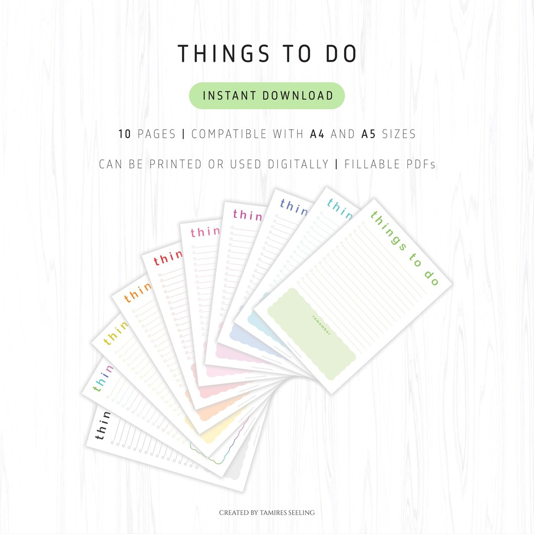 Things to Do | A4 and A5 Sizes - Etsy
