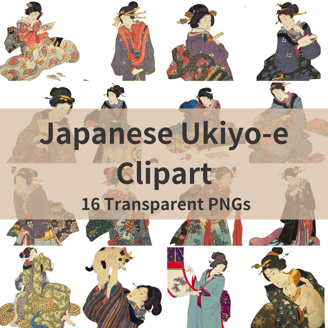 Japanese Ukiyo-e Clipart – 16 Transparent Pngs for Junk Journals ...