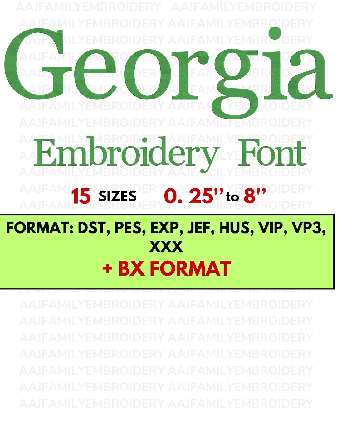 Georgia Embroidery Font, Georgia DST Font, PES, BX Format, Alphabet ...