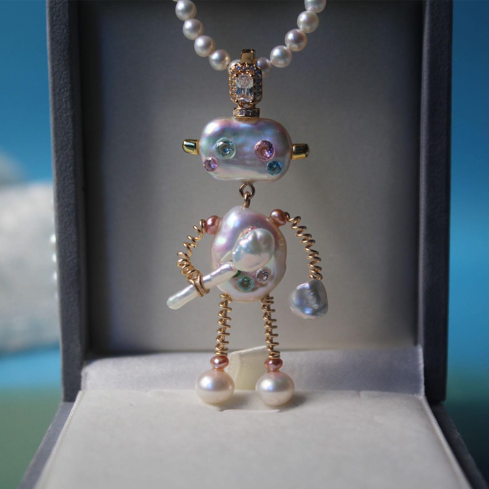 Handmade Pearl Robot Pendant Necklace: Baroque Pearl Artisan Jewelry - Etsy