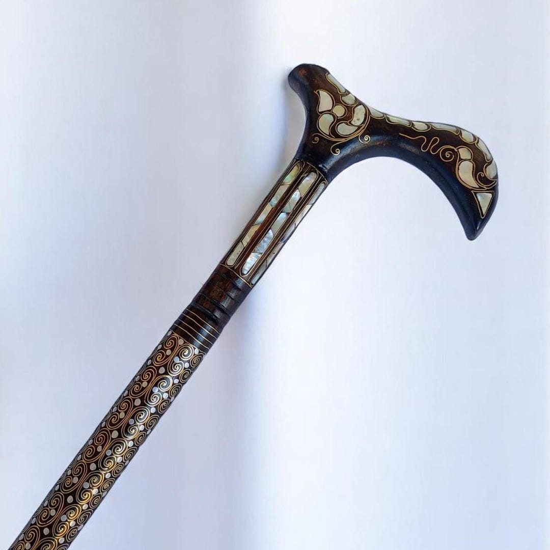 Unique Cane-mother of Pearl Cane-mother of Pearl Inlaid Walking Stick ...