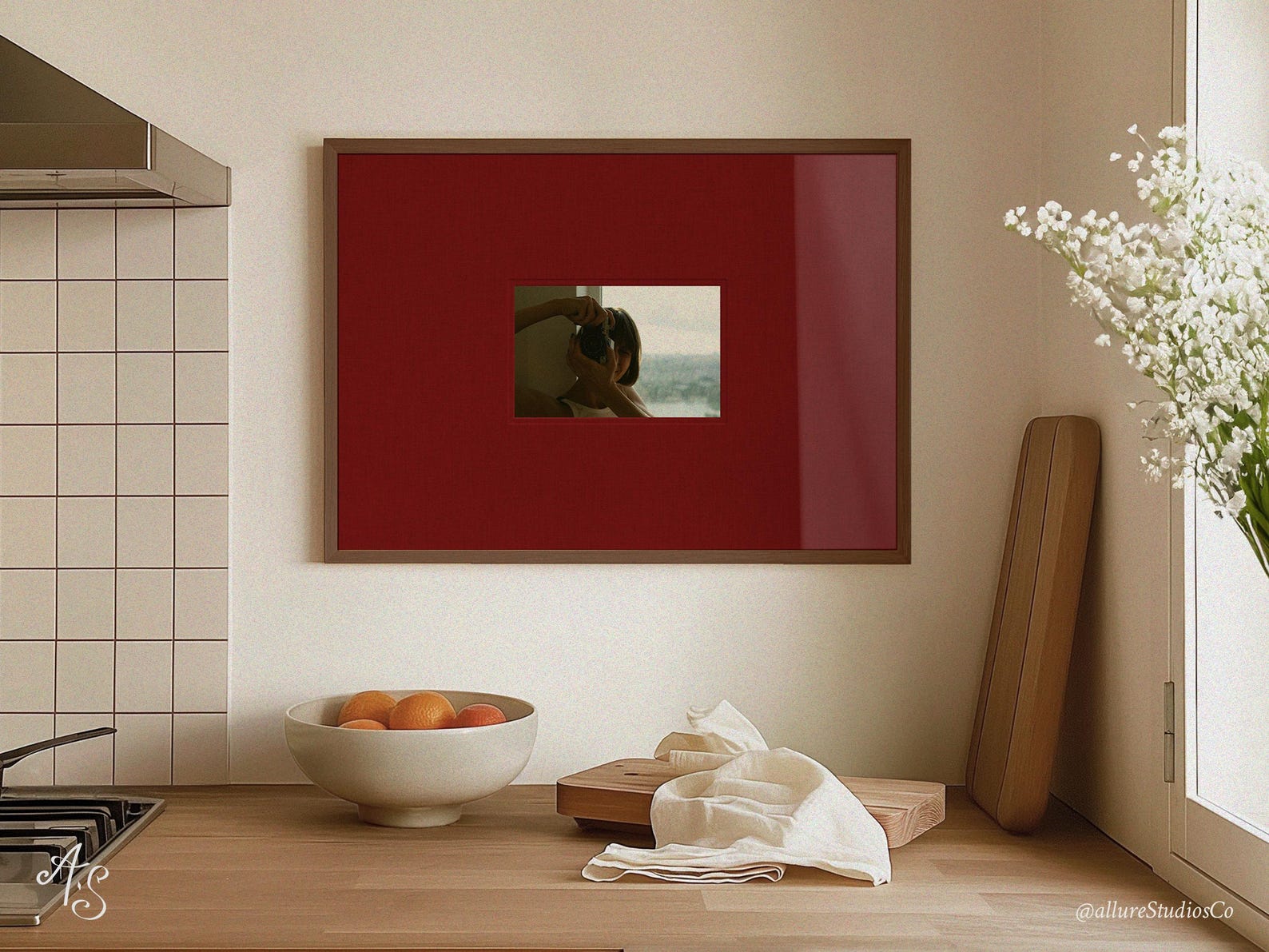 Personalized Photo Frame Mat | Red Vintage| Horizontal Printable Photo ...