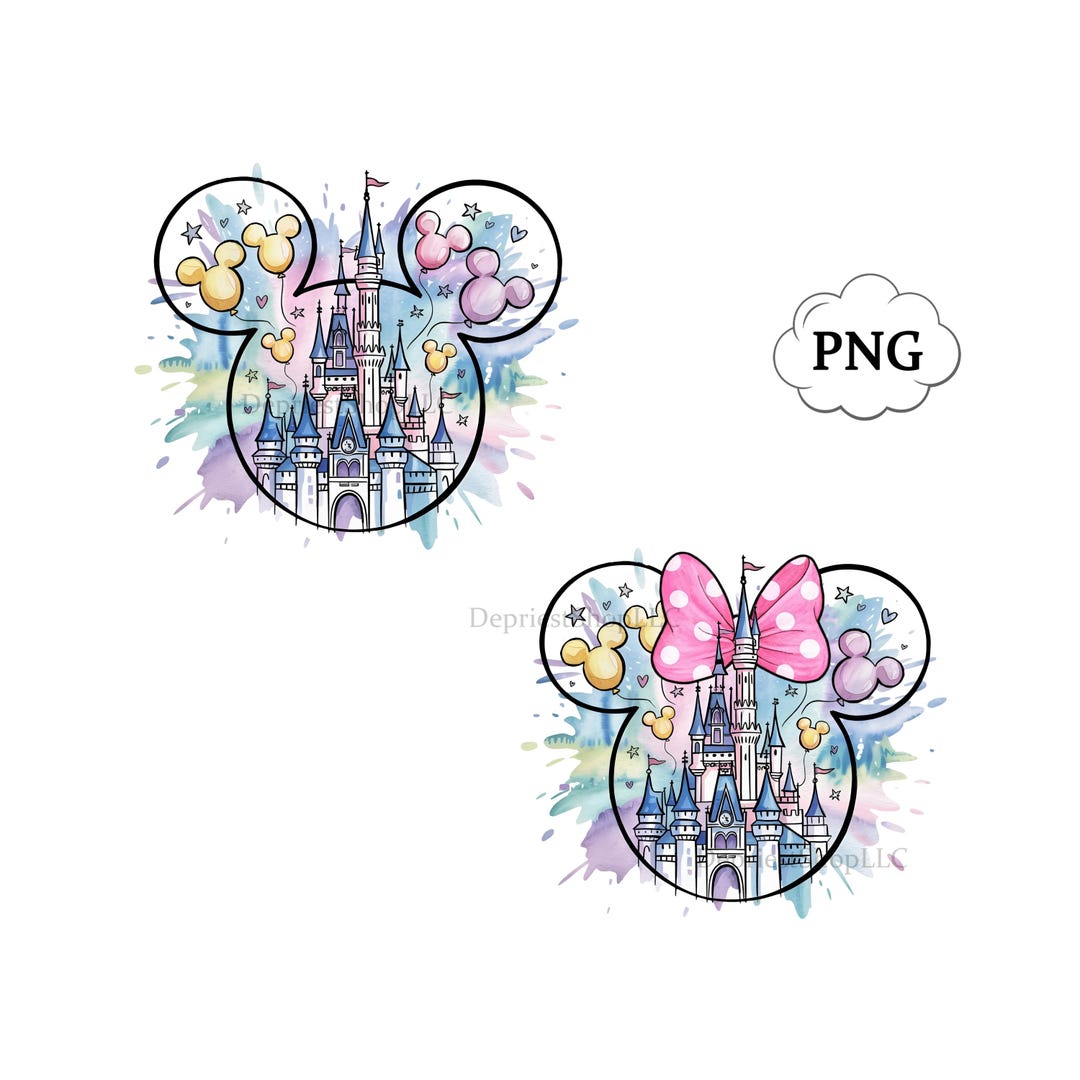 Mouse Ear Castle Png, Watercolor Castle Png, Retro Colorful Castle Png ...