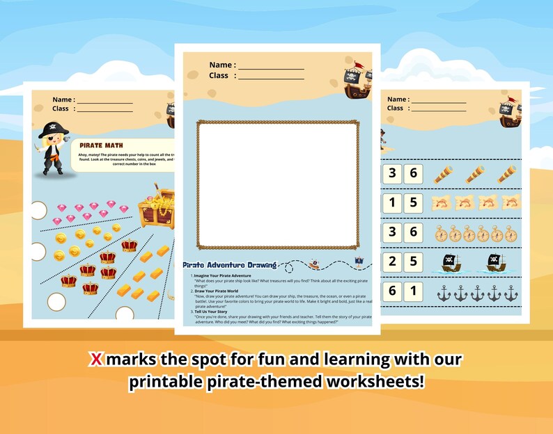 Pirate-themed Printable Worksheets for Kids - Etsy
