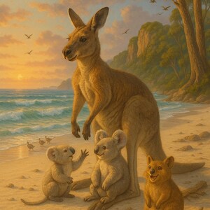 Adorable Australian Animal Beach Art – Kangaroo, Koala, Wombat & More ...