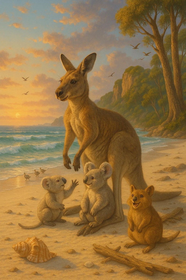 Adorable Australian Animal Beach Art – Kangaroo, Koala, Wombat & More ...