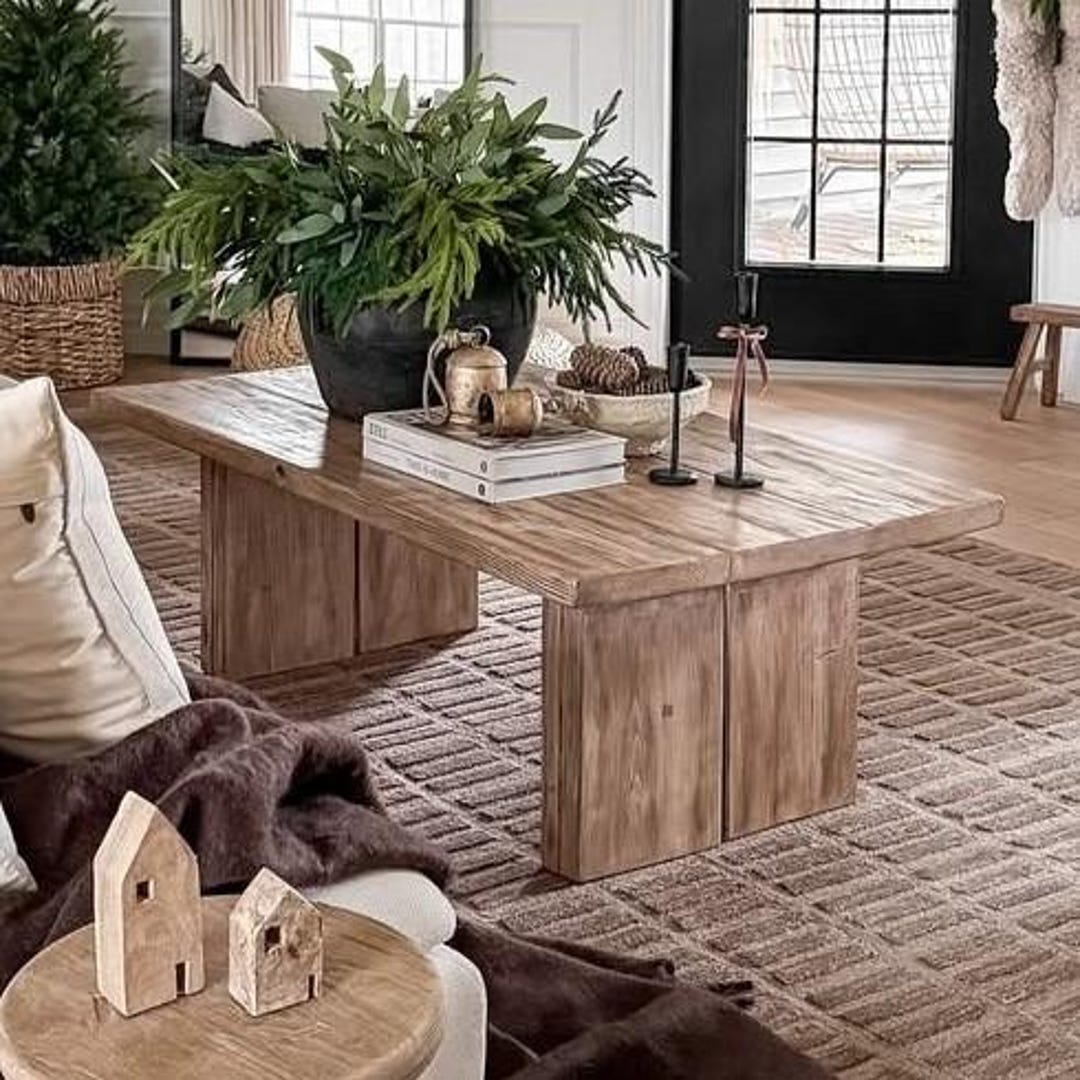 Wooden Rustic Coffee Table for Living Room, Solid Wooden Coffee Table ...