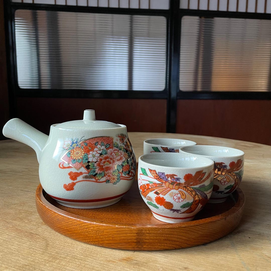 Vintage Kutani Porcelain Tea Set Teapot and Cups, Hand-painted Japanese ...