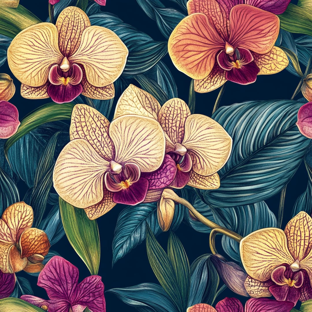 Golden Orchid Bloom High-resolution Design, 9000x9000, 300 DPI, Premium ...