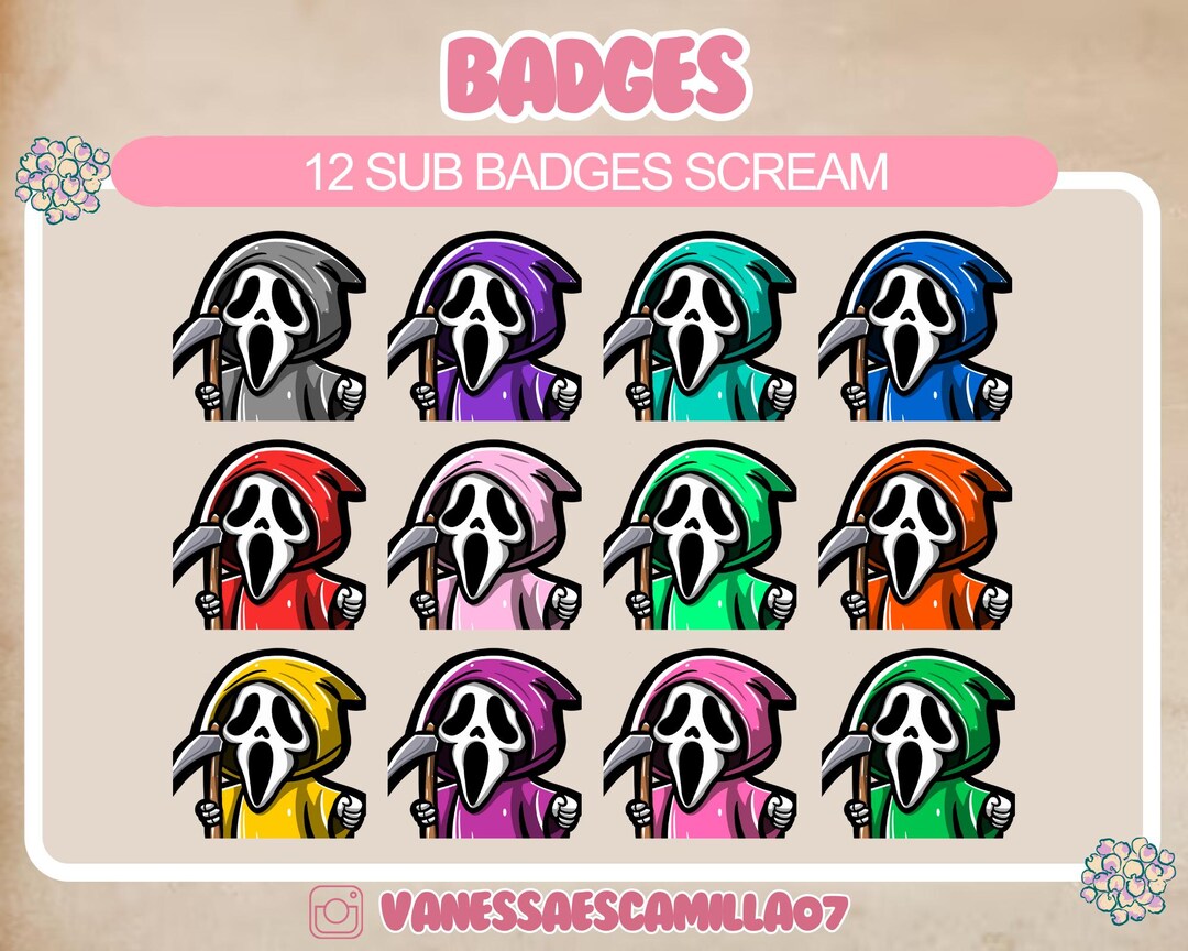 12 Badges Scream | Sub Badges | Bits Badges | Horror Badges | Horror ...