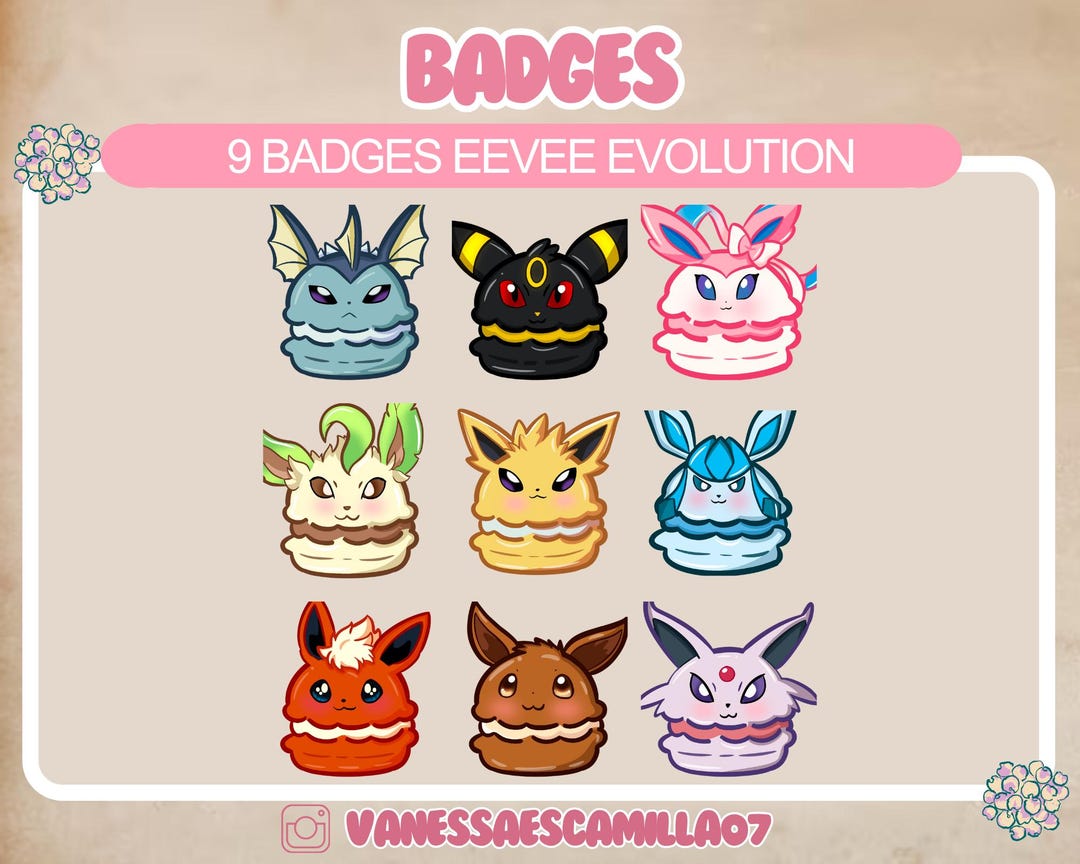 9 Badges Eevee Evolution Pokemon | Sub Badges Twitch | Badge Streams ...