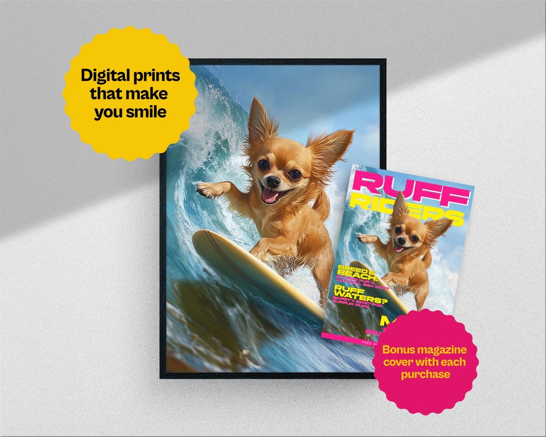 Chihuahua Custom Surfing Pet Art Magazine Personalised Art Custom Dog ...