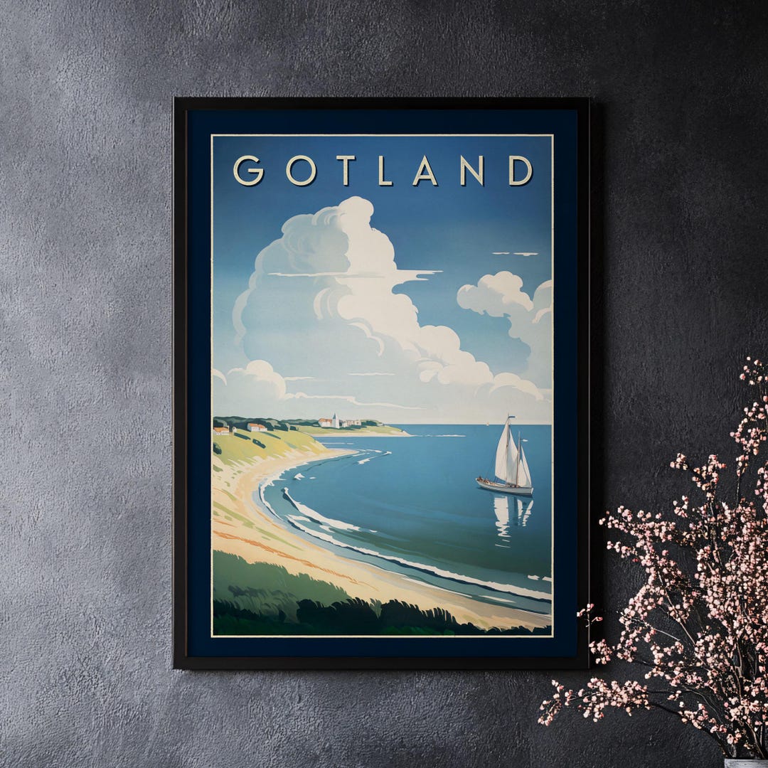 Gotland - 1920s Art Deco Coastal Sailing Poster - Vintage Sweden Travel ...