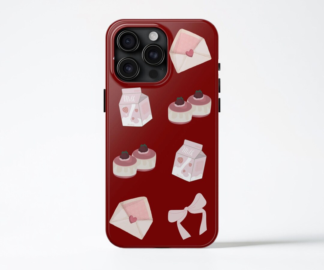 Soft Pink Red Coquette Bows and Cake Phone Case Maroon Aesthetic ...