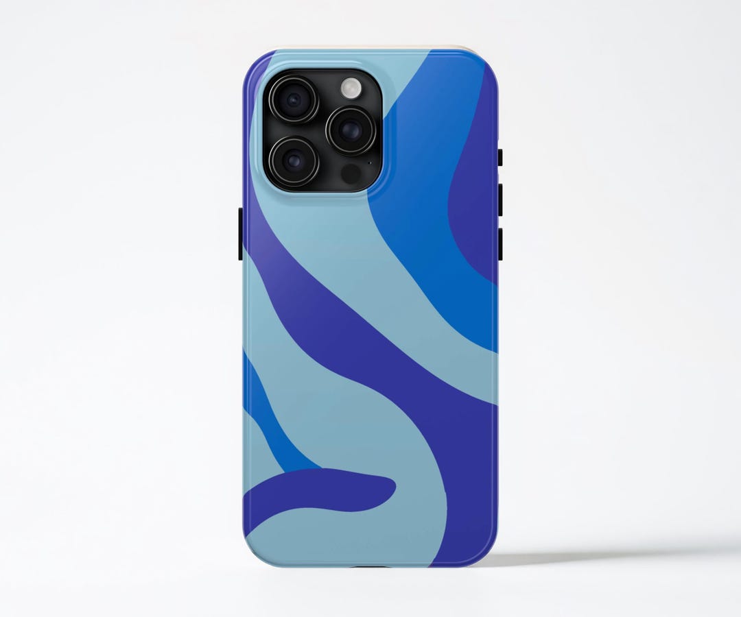 Blue Abstract Lines Swirls Summer Aesthetic Gift Wavy Sky Blue Phone ...