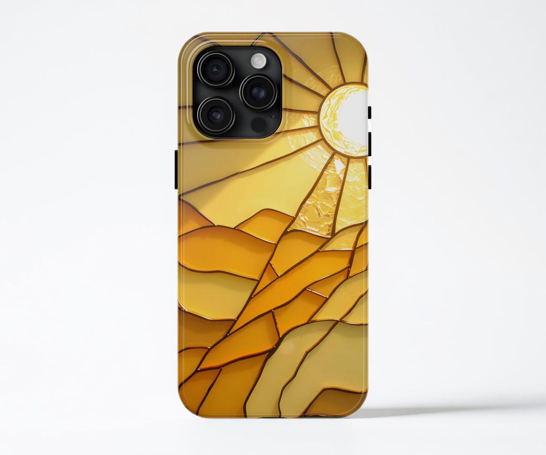 Bright Sun Rays Stained Glass Art Yellow Mosaic Waves Sun Phone Case ...