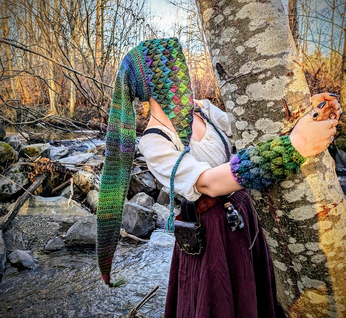 Elmyra Elf Hat in Mystic Green/ Fantasy Crochet Hood / Gnome Hat ...