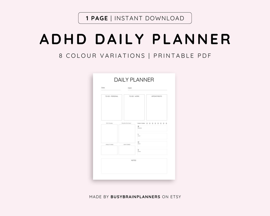 Printable ADHD Planner, Customizable Daily Planner Templates, Ultimate ...