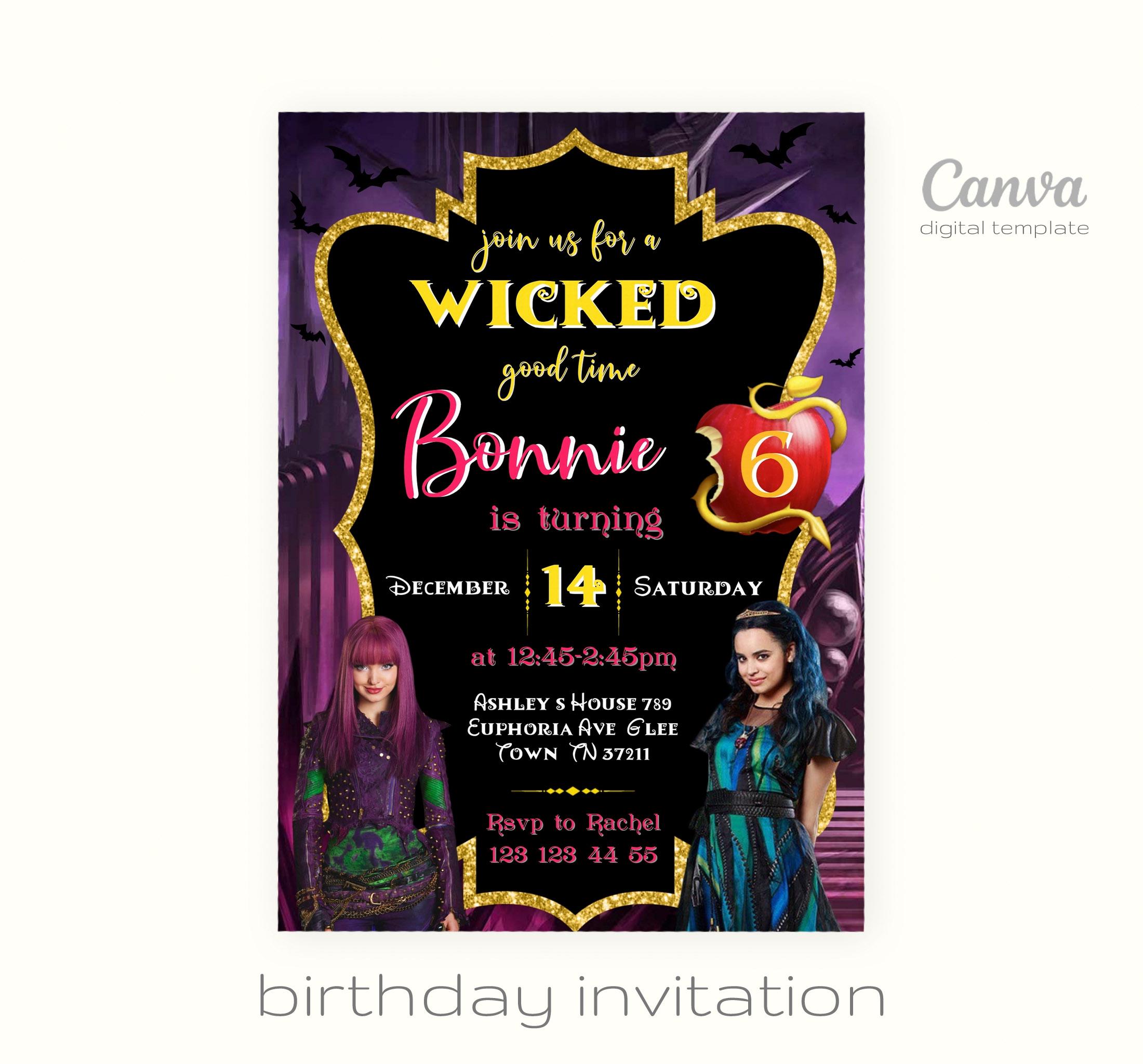 Descendants Invitation, Printable Editable Descendants Birthday Invite ...