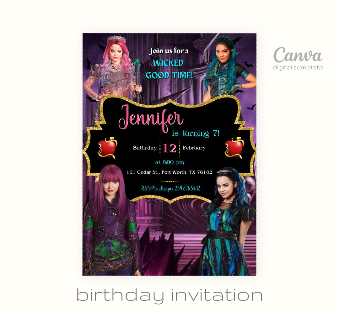 Descendants Invitation, Printable Editable Descendants Birthday Invite ...