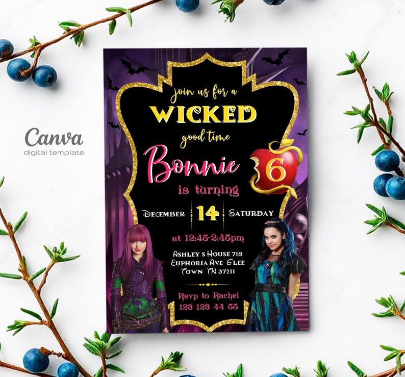 Descendants Invitation, Printable Editable Descendants Birthday Invite ...